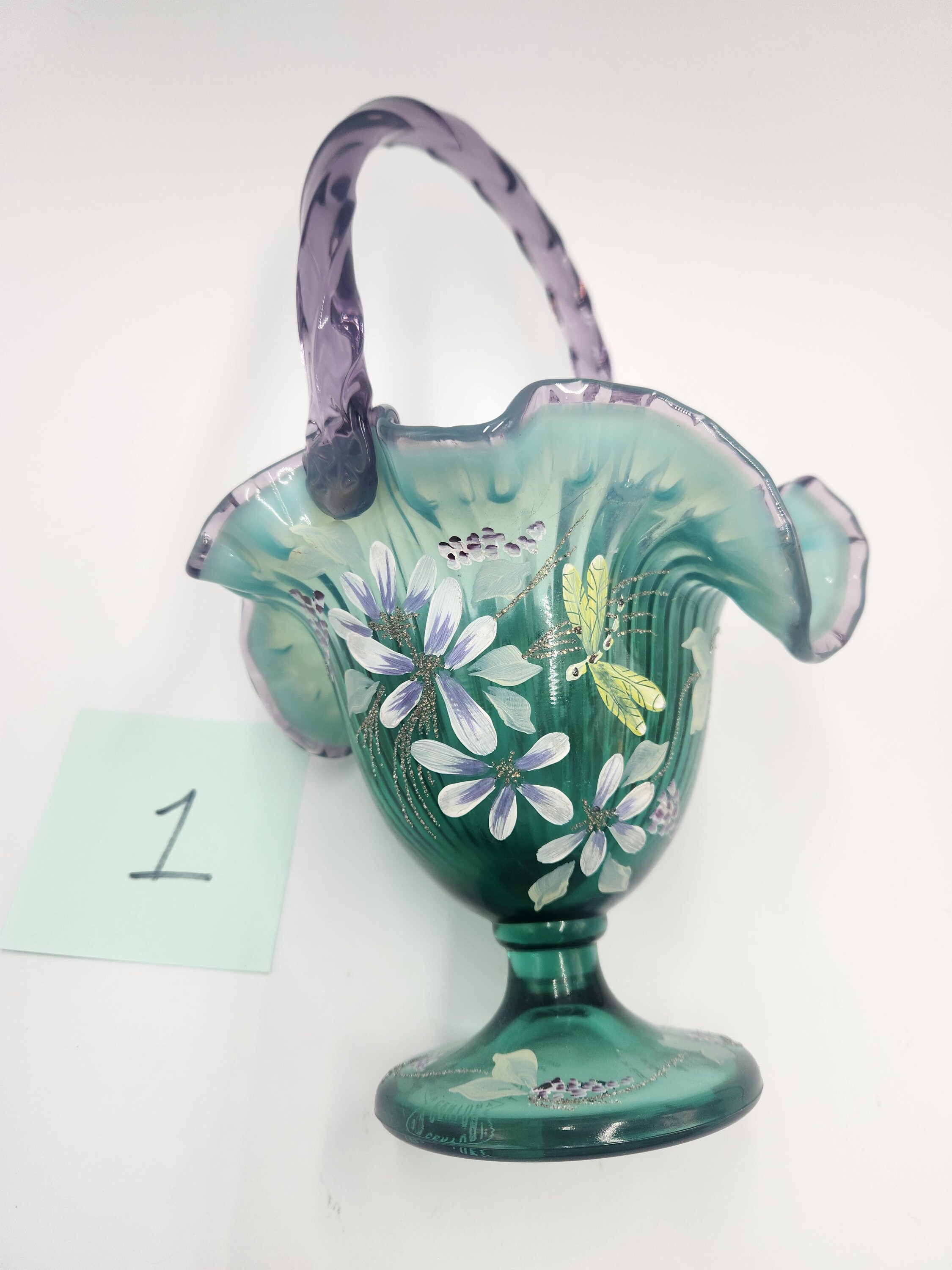 Fenton Art Glass New Century XXI Collection Signed Teal Purple Glass ...