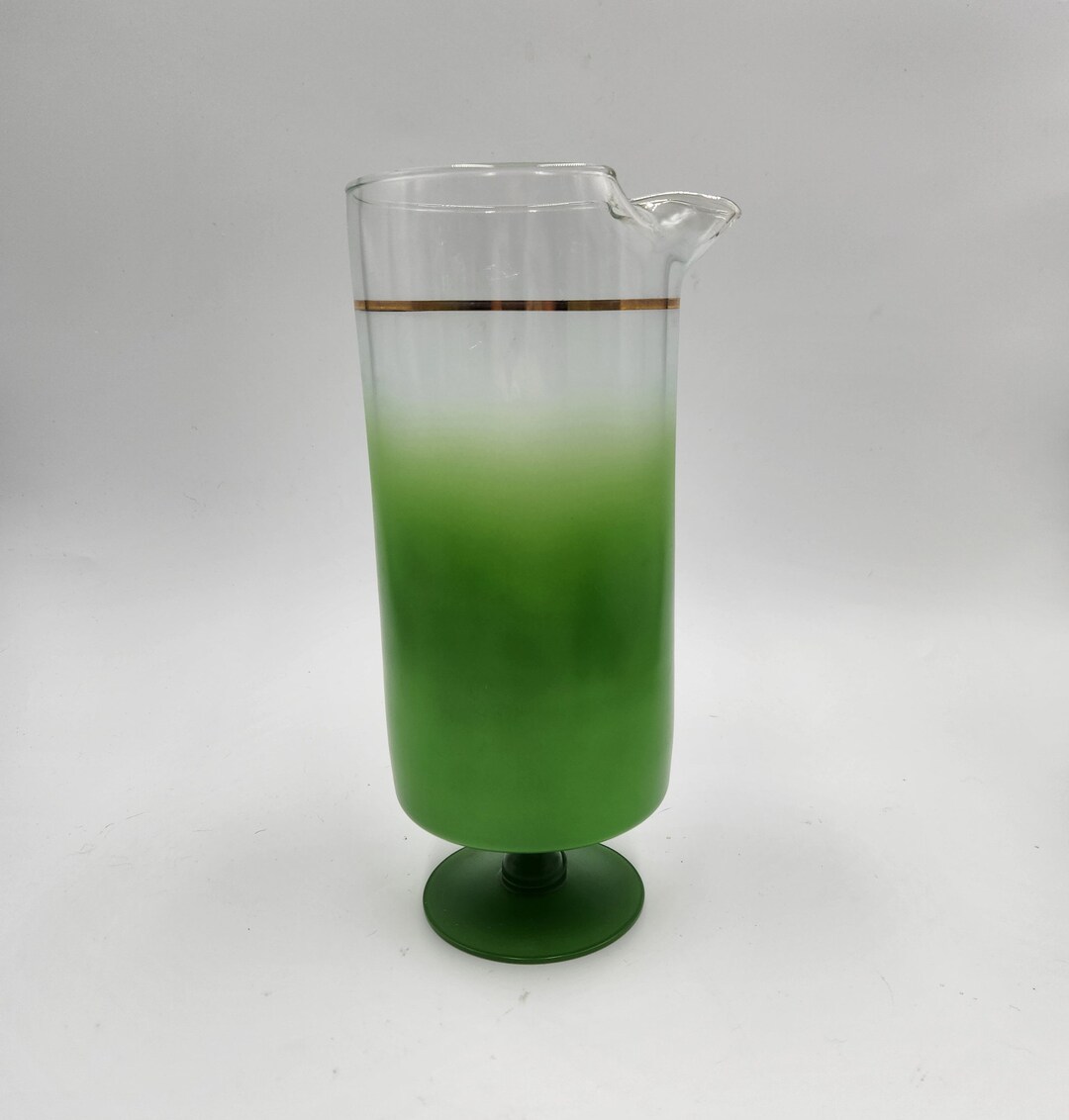Vintage Blendo Green Glass Footed Cocktail Pitcher Mid Century Pitcher ...