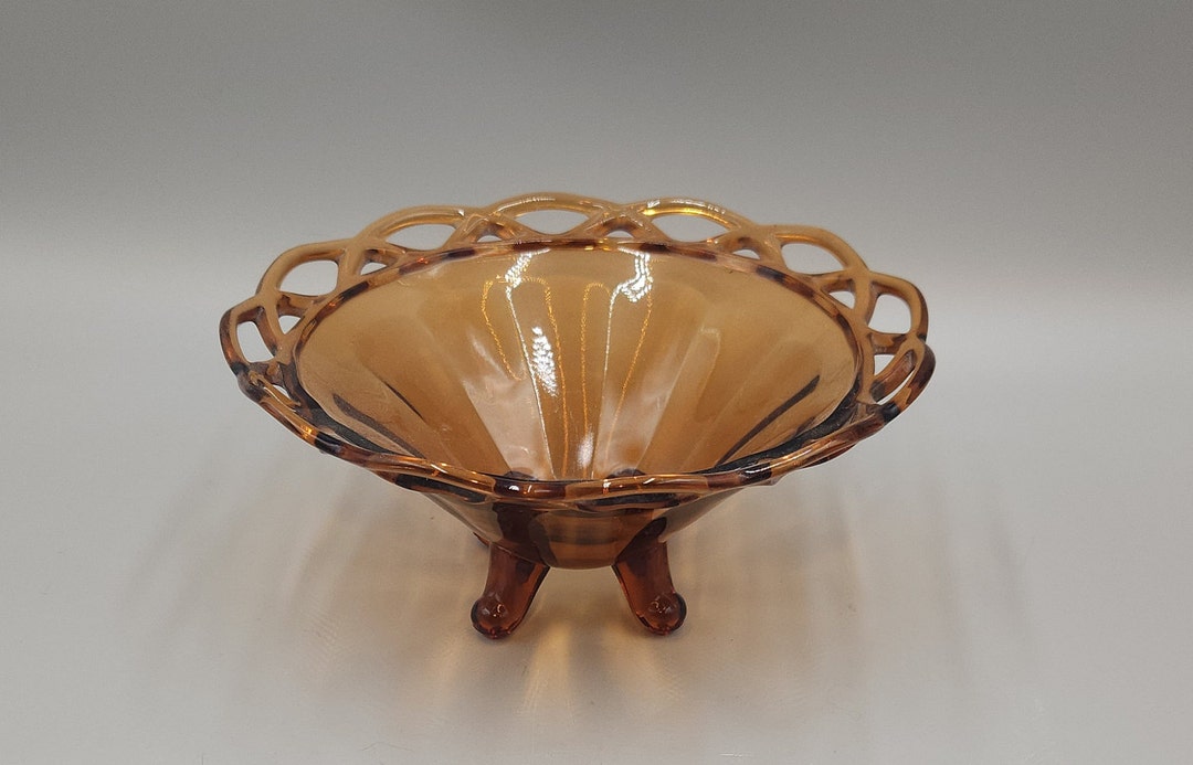 Vintage Lancaster Colony Pitman Dreitzer Footed Bowl - Amber Glass Dish ...