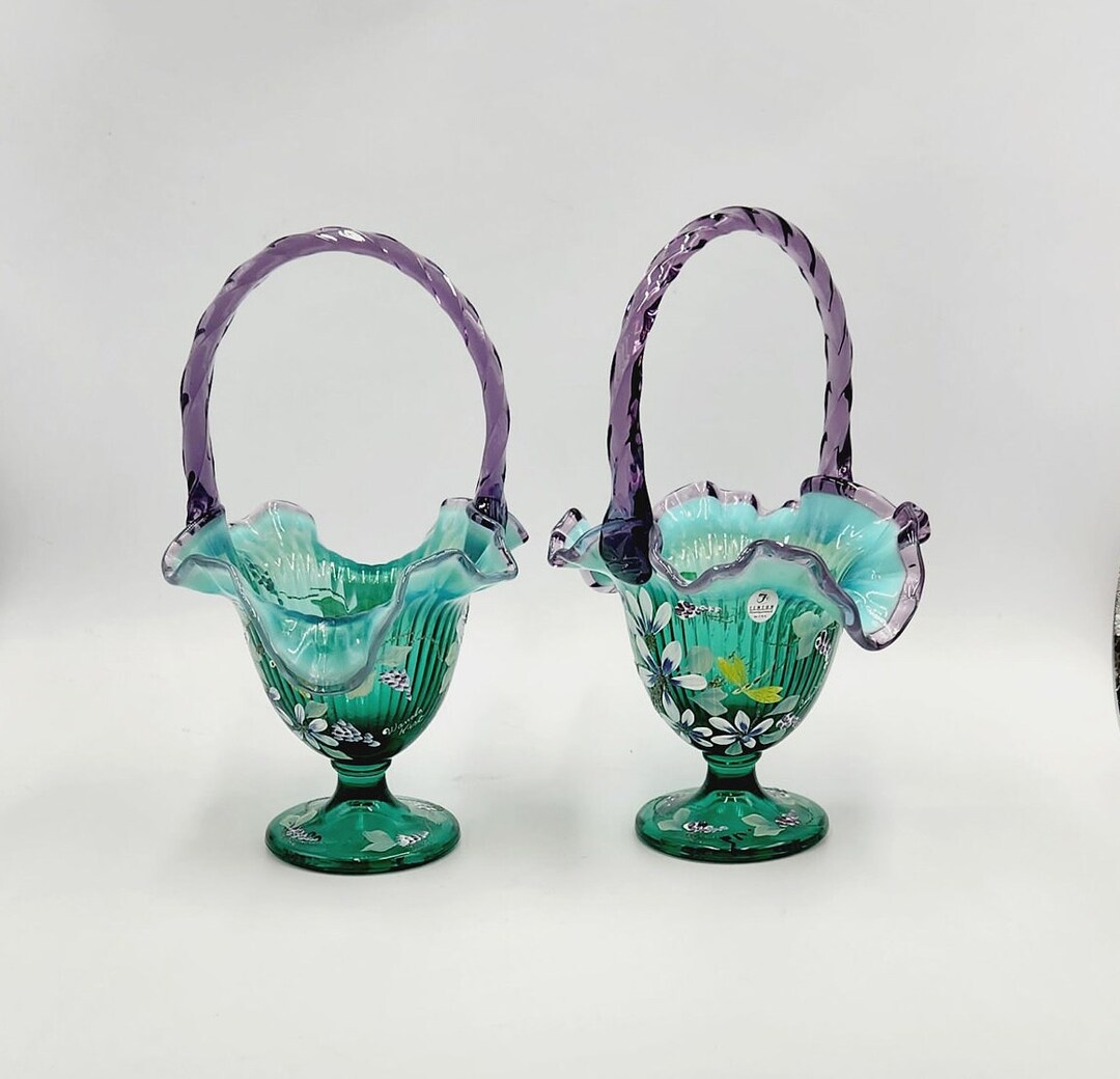 Fenton Art Glass New Century XXI Collection Signed Teal Purple Glass ...