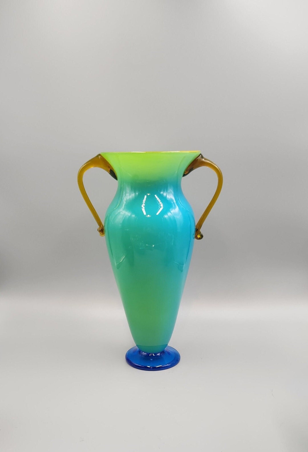 Rick Strini Art Glass Amphora Vase: Hand-blown Multicolor Footed Vase ...