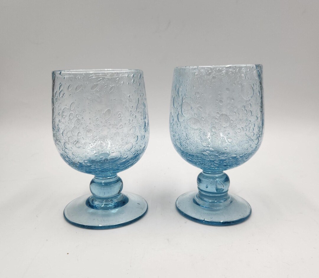 Two (2) Vintage Biot Water Goblets - Biot Blue Bubble Glass - Hand ...