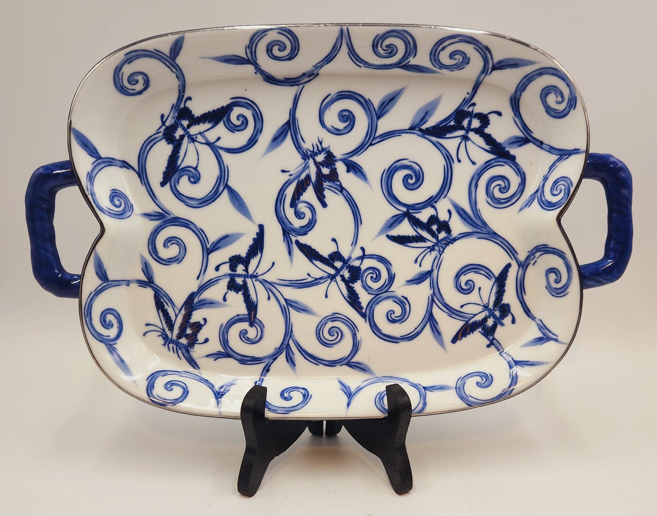 Bombay Butterfly Tea Set With Tray 6 Pieces Blue and White - Etsy
