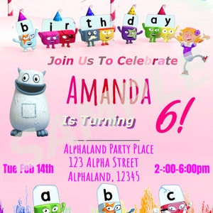 Alphablocks Numberblocks Birthday Invitation（pink/purple Theme ...