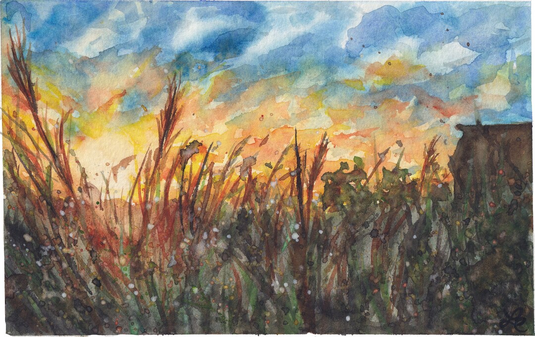 Golden Fields | Virginia Landscape 5x7 Watercolor Farmhouse Art Print ...