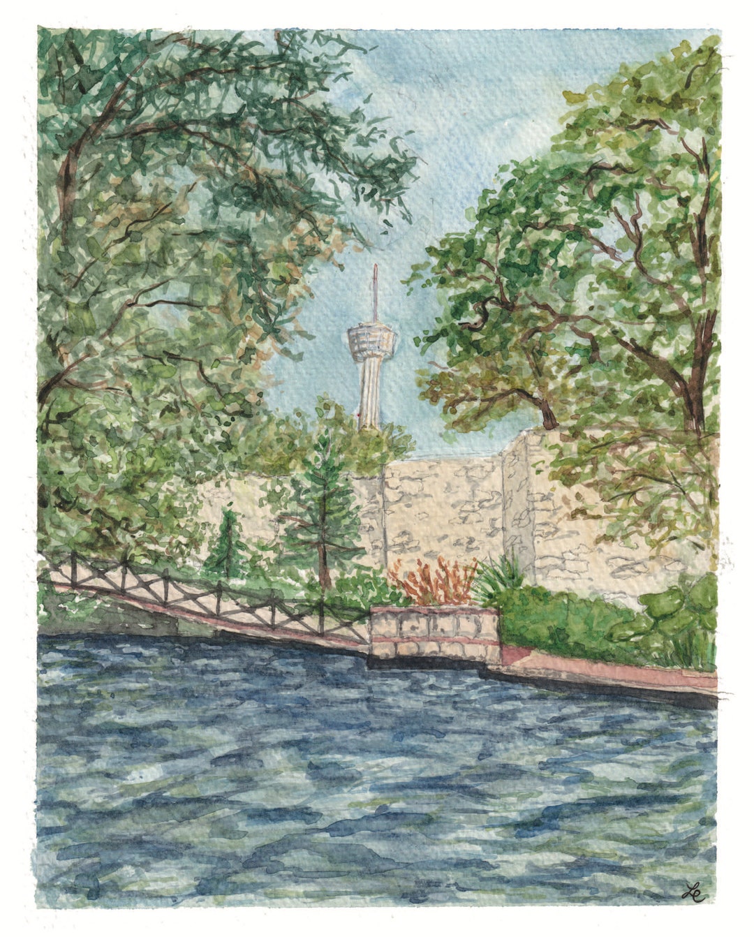 Riverwalk 8x10 Fine Art Watercolor Print, San Antonio, Texas, Tower of ...