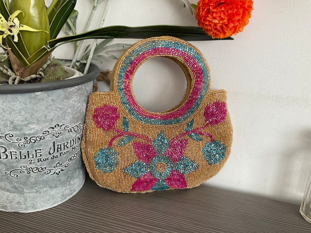 Stunning Floral Beaded Bag, Pretty Handbag, Unusual, Colorful Beaded ...