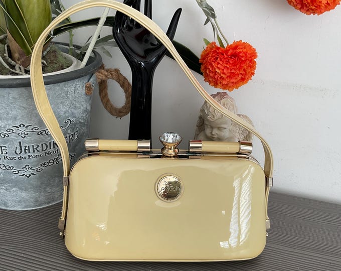 Stylish Cream Patent Top Handle Handbag, PEACH Handbag, - Etsy