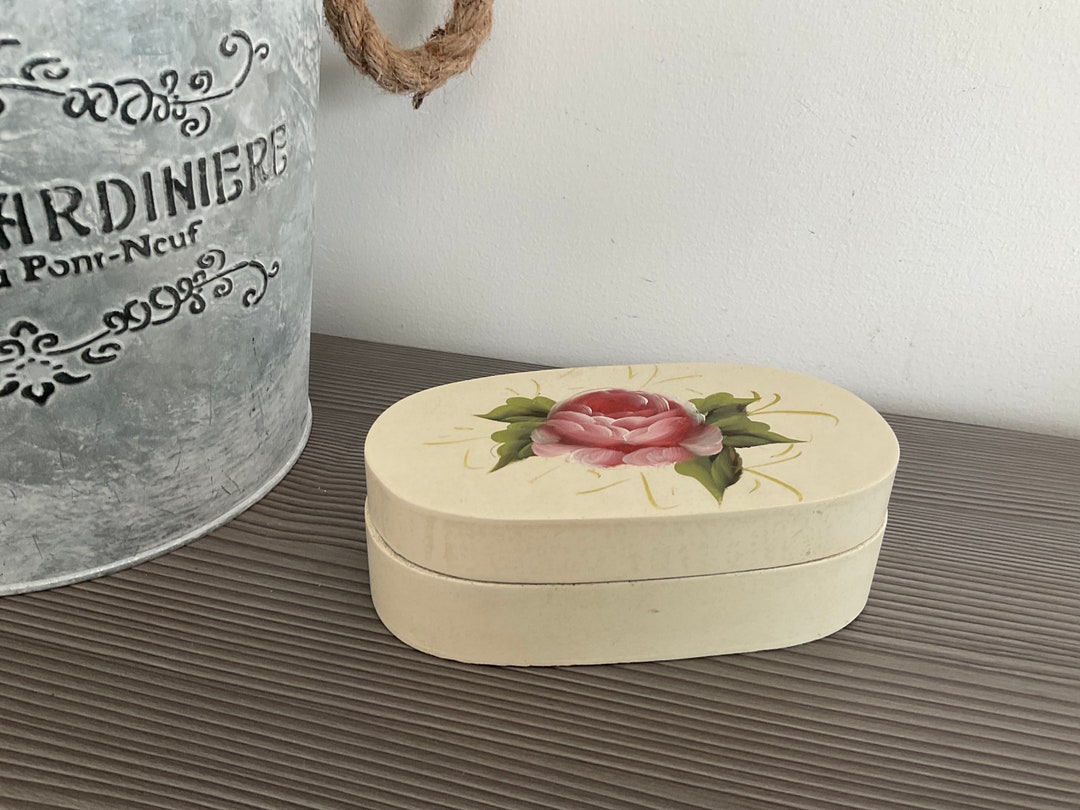 Hand Painted Rose Trinket Box: Vintage Wooden Jewelry Box - Etsy