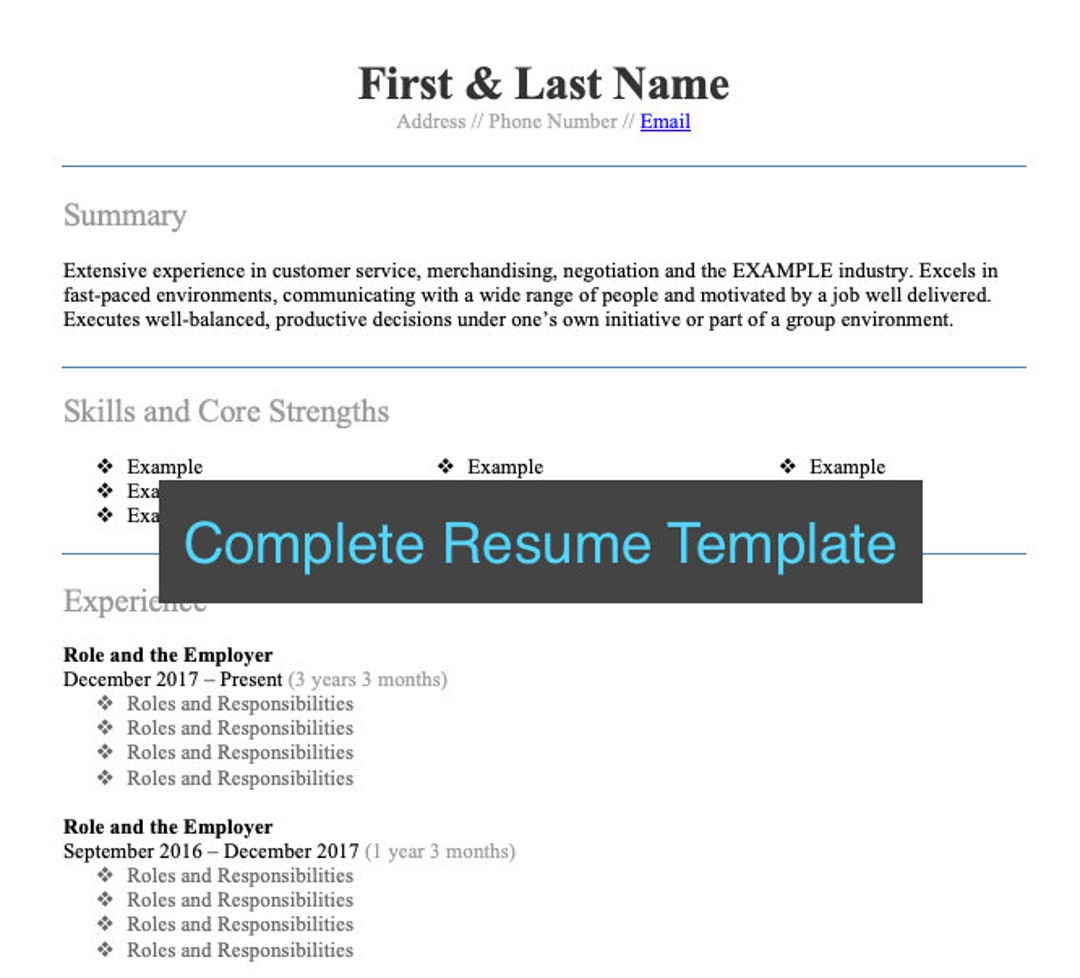 Complete Resume Template - Etsy