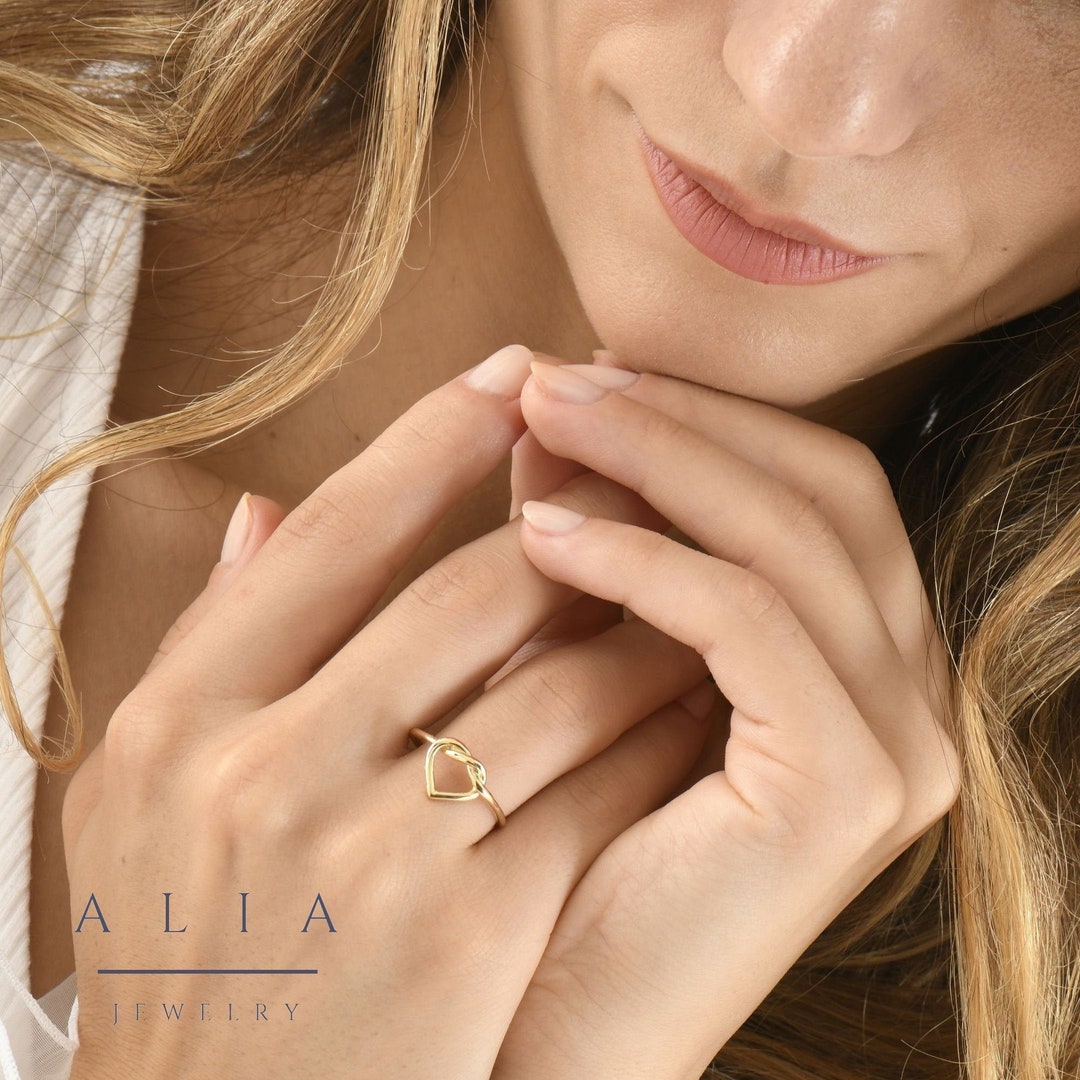 Gold Heart Knot Ring 14K Gold Heart Knot Dainty Promise Ring - Etsy
