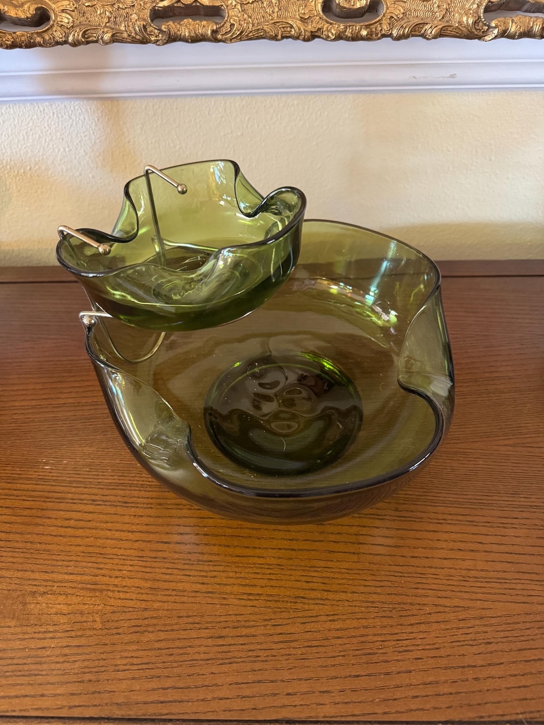 Interesting Vintage Green Glass Chip And Dip Set Gallery
