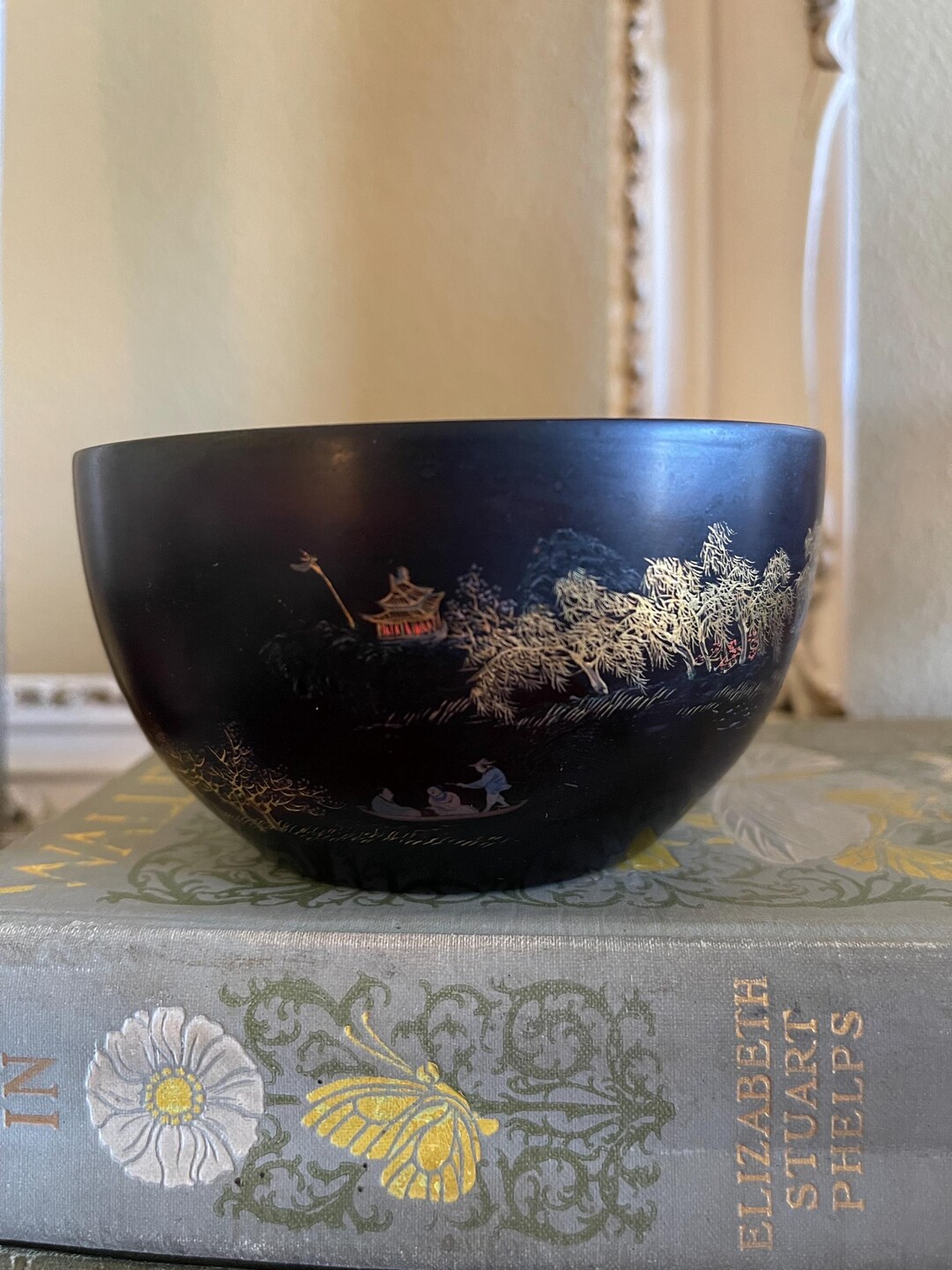 Vintage Chinese Lacquered Wooden Handpainted Bowl - Etsy
