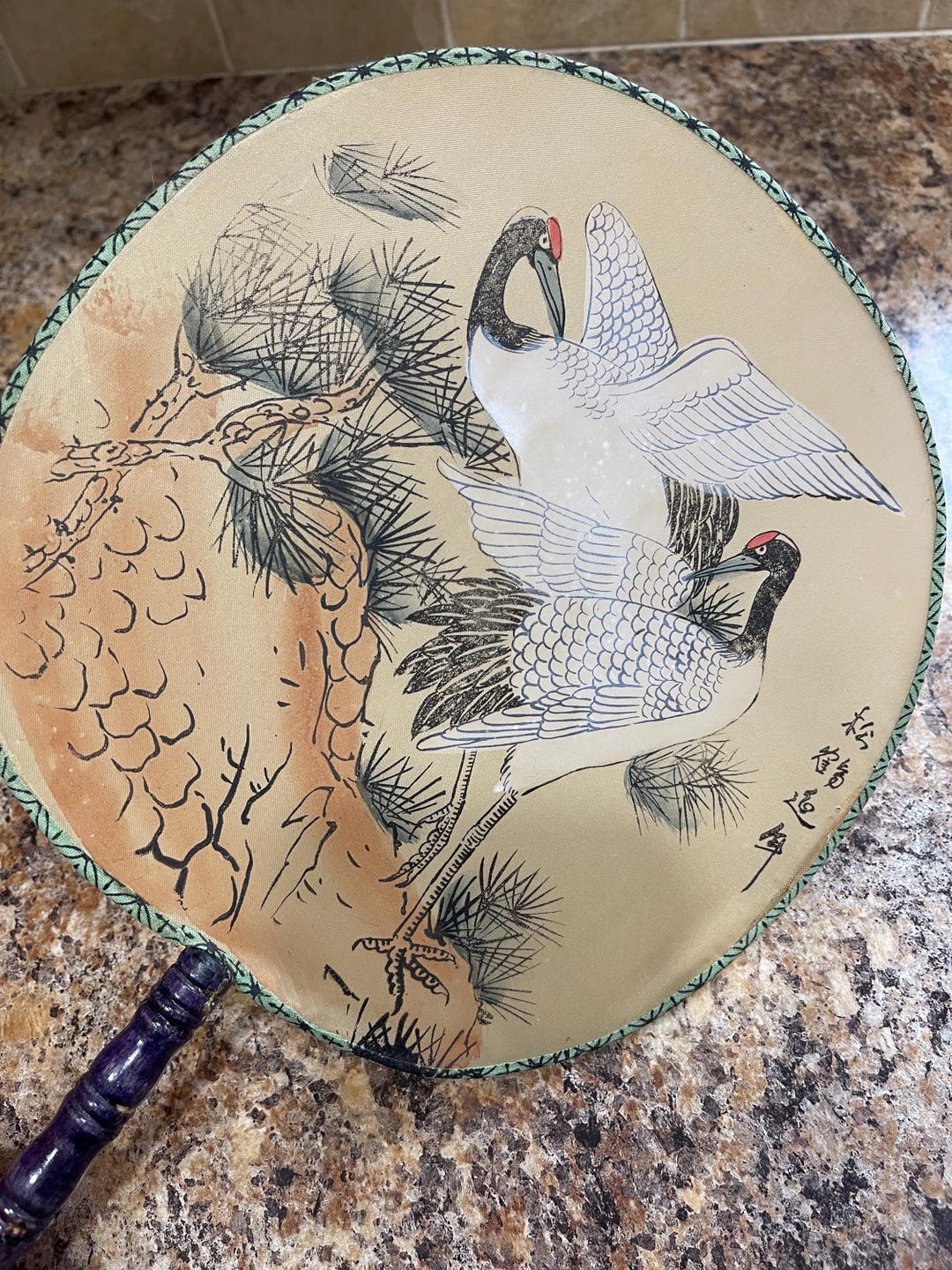 Hand Painted Asian Art Chinese Watercolor Tuanshan Paddle Fan With ...