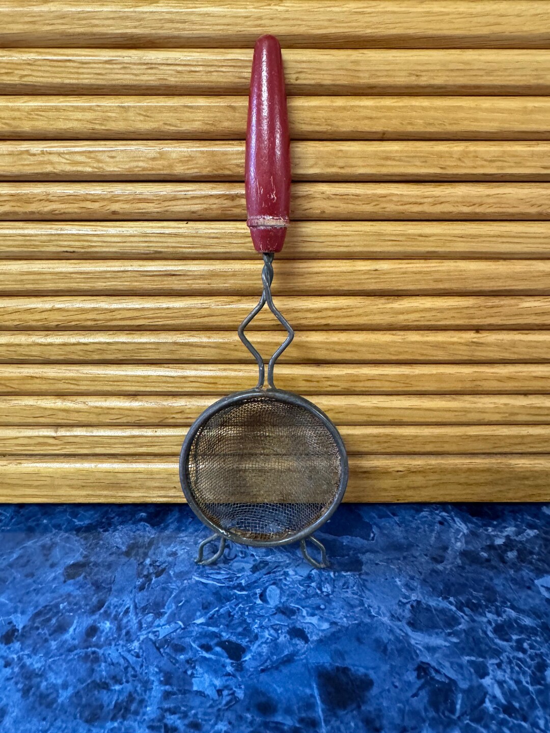 Vintage Strainer Sifter With Red Wood Handle - Etsy
