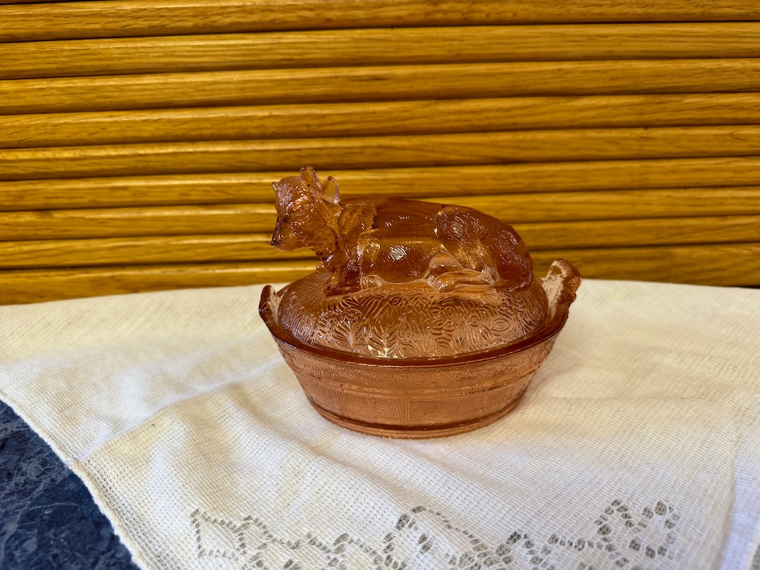 Vintage Pink Glass Cow Nesting Box - Etsy