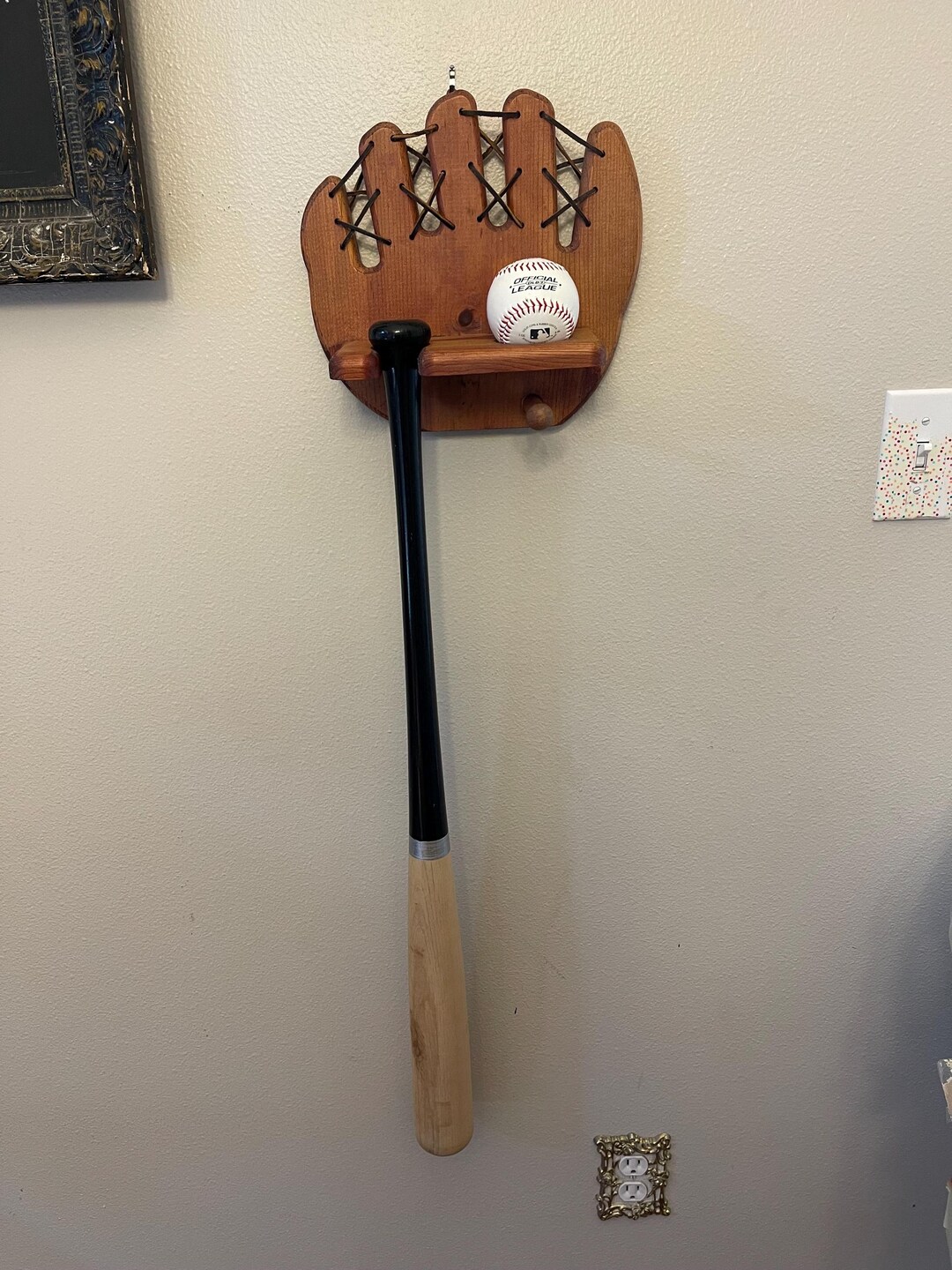 Vintage Wooden Baseball Softball Shelf Display for Bat, Ball and Jersey ...