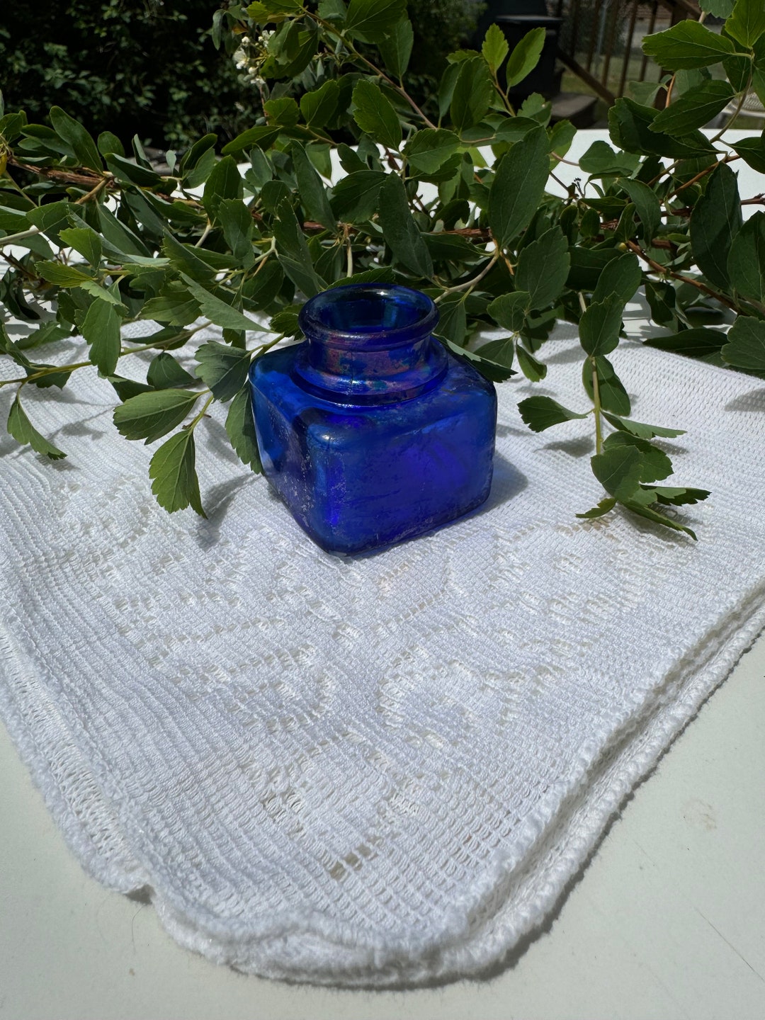 Vintage Iridescent Cobalt Blue Inkwell-4 - Etsy