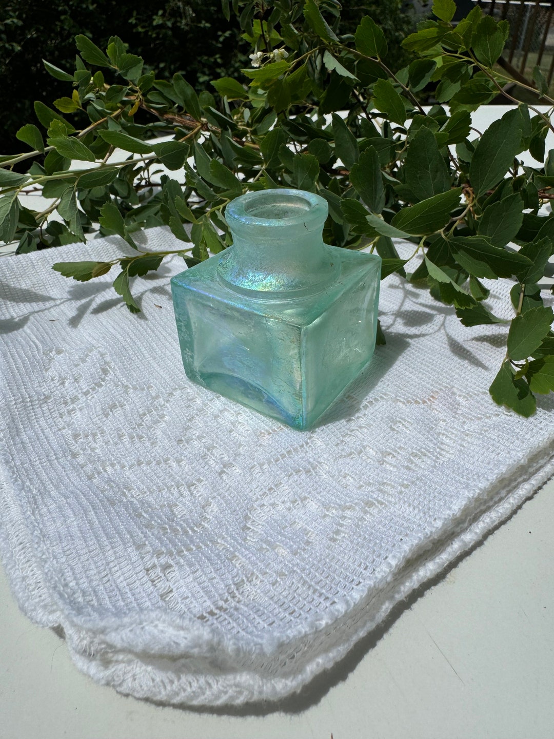 Antique L.H. Thomas Iridescent Aqua Inkwell - Etsy
