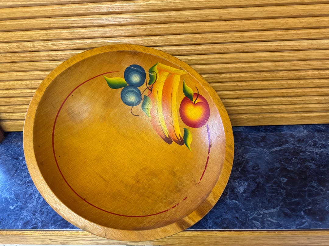 Vintage Wooden Tole Painted Fruit Bowl With Ball Feet - Etsy