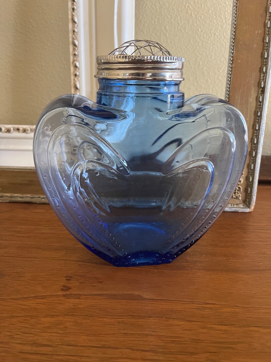 ASP 2004 Cobalt Blue Glass Vase Canning Jar Design Metal Flower Frog ...