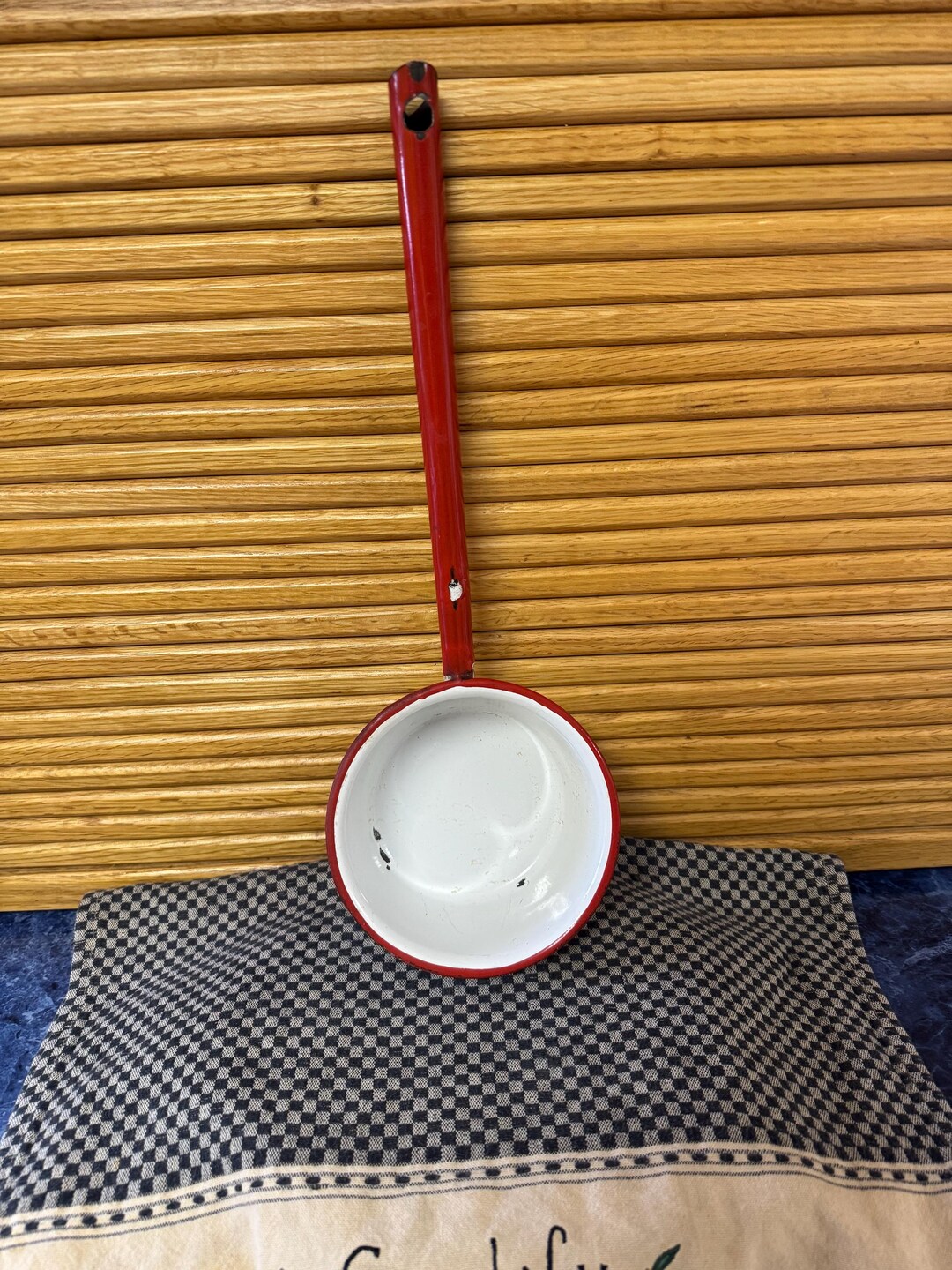 Vintage Red and White Enamel Water Dipper - Etsy