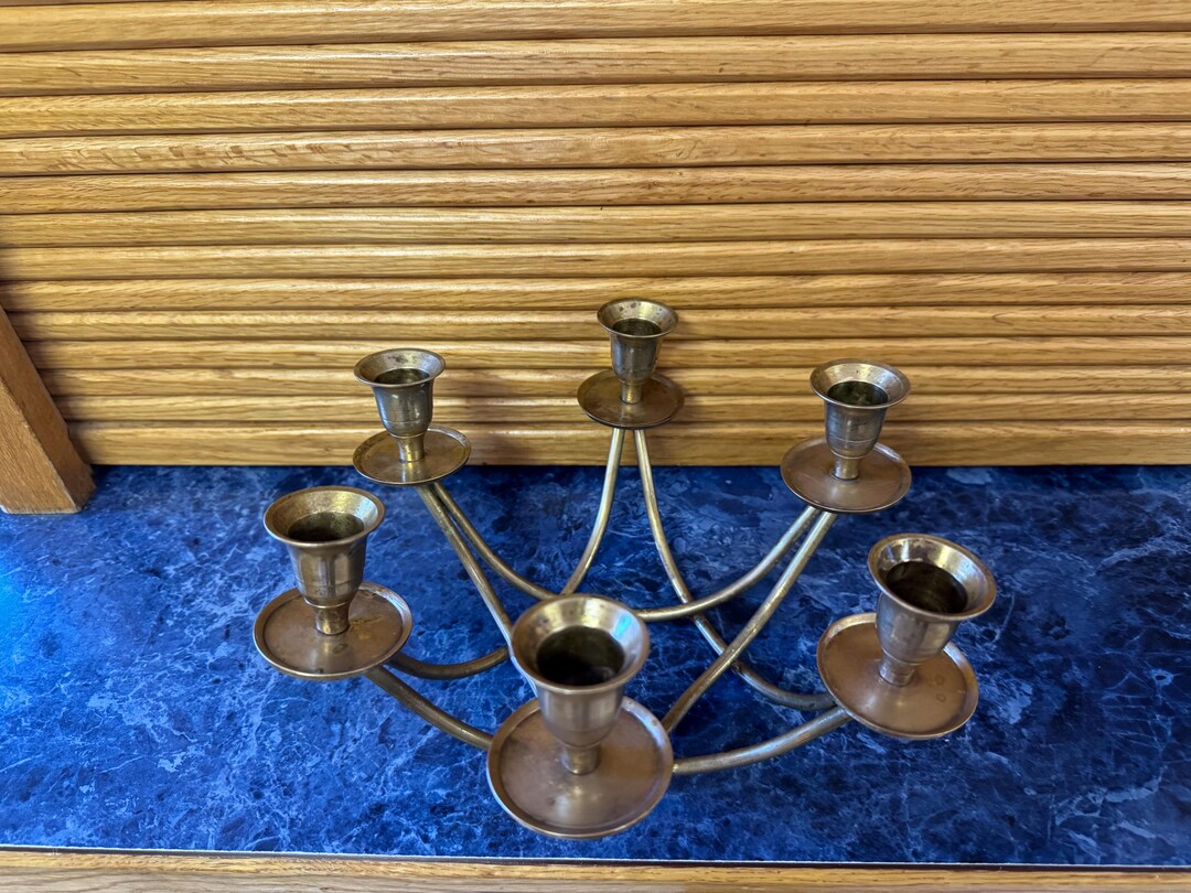 Vintage MCM Brass Candlelabra Star Style 6 Arm - Etsy