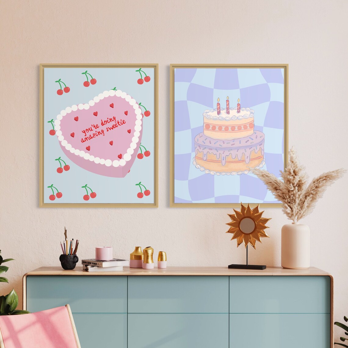 Set of 2 Cute Cake Wall Prints - Etsy