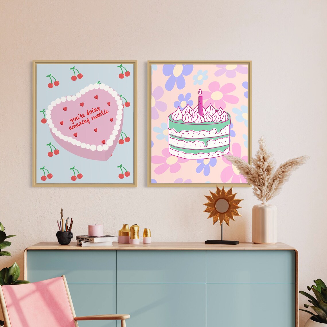 Cute Cake Wall Art Set - Etsy