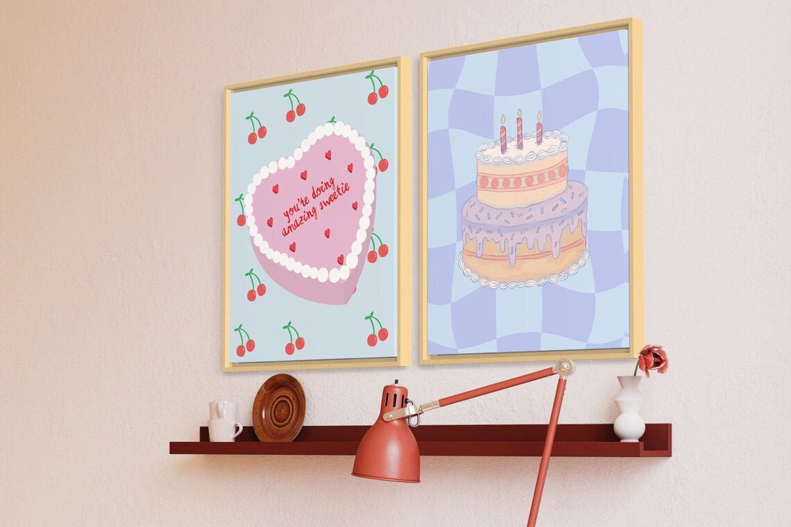 Cute Cake Wall Art Set - Etsy