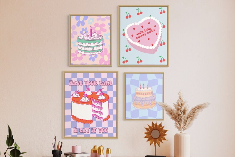 Cute Cake Wall Art Set - Etsy