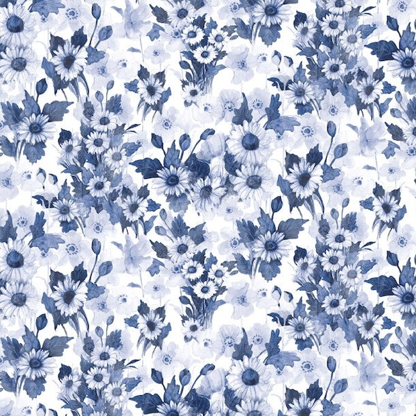 Blue and White Floral Quilt Fabric - Etsy