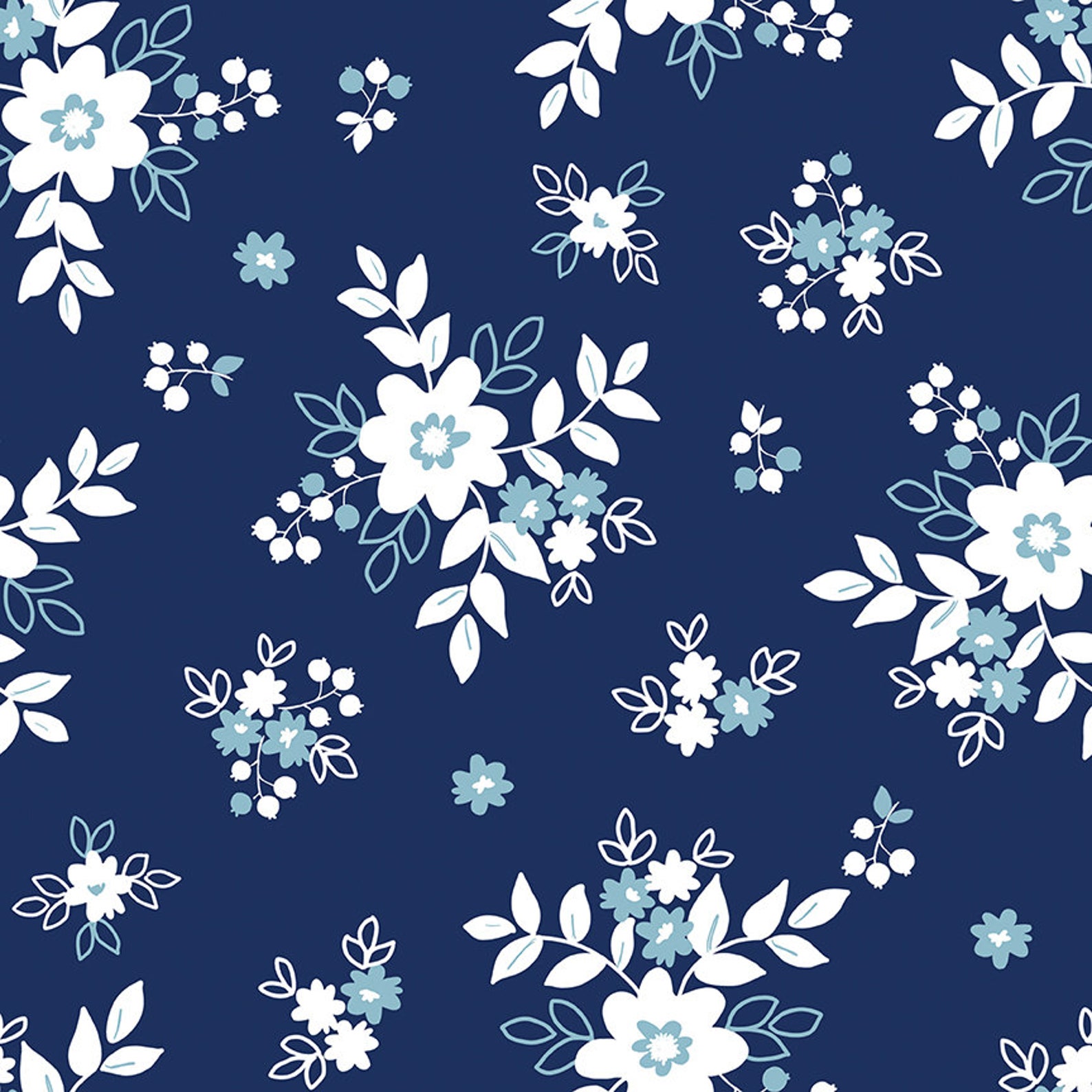 Country Flower Fabric - Blue Country Fabric - Cotton Quilting Fabric ...