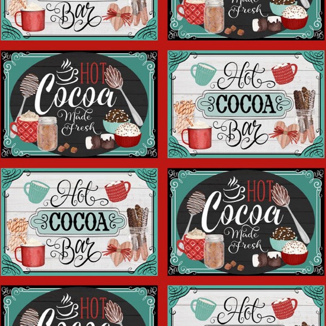 Hot Cocoa Fabric Holiday Fabric Panel Cotton Quilting Fabric Panel ...
