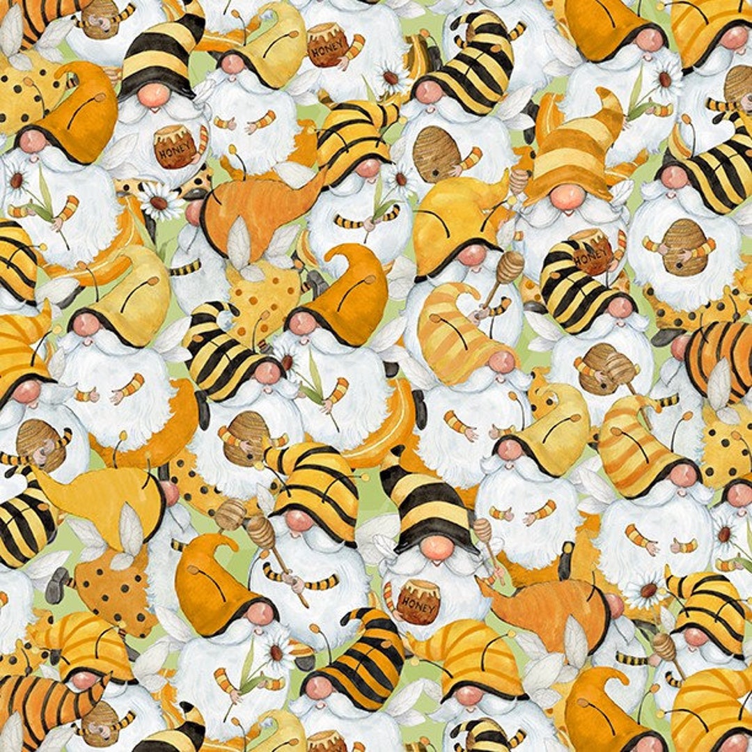 Gnome Fabric - Spring Gnome Fabric - Cotton Quilting Fabric: Buzzin ...
