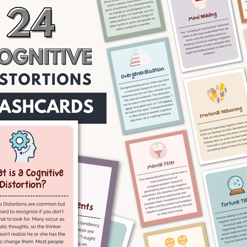 Cognitive Distortion Flashcards CBT Therapy Tool Coping - Etsy
