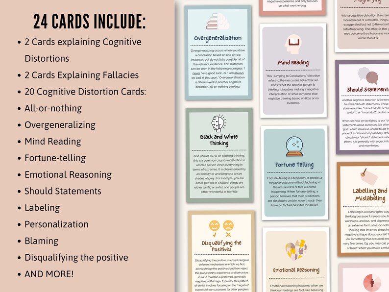 Cognitive Distortion Worksheets, Thinking Errors Flashcards, Unhelpful ...