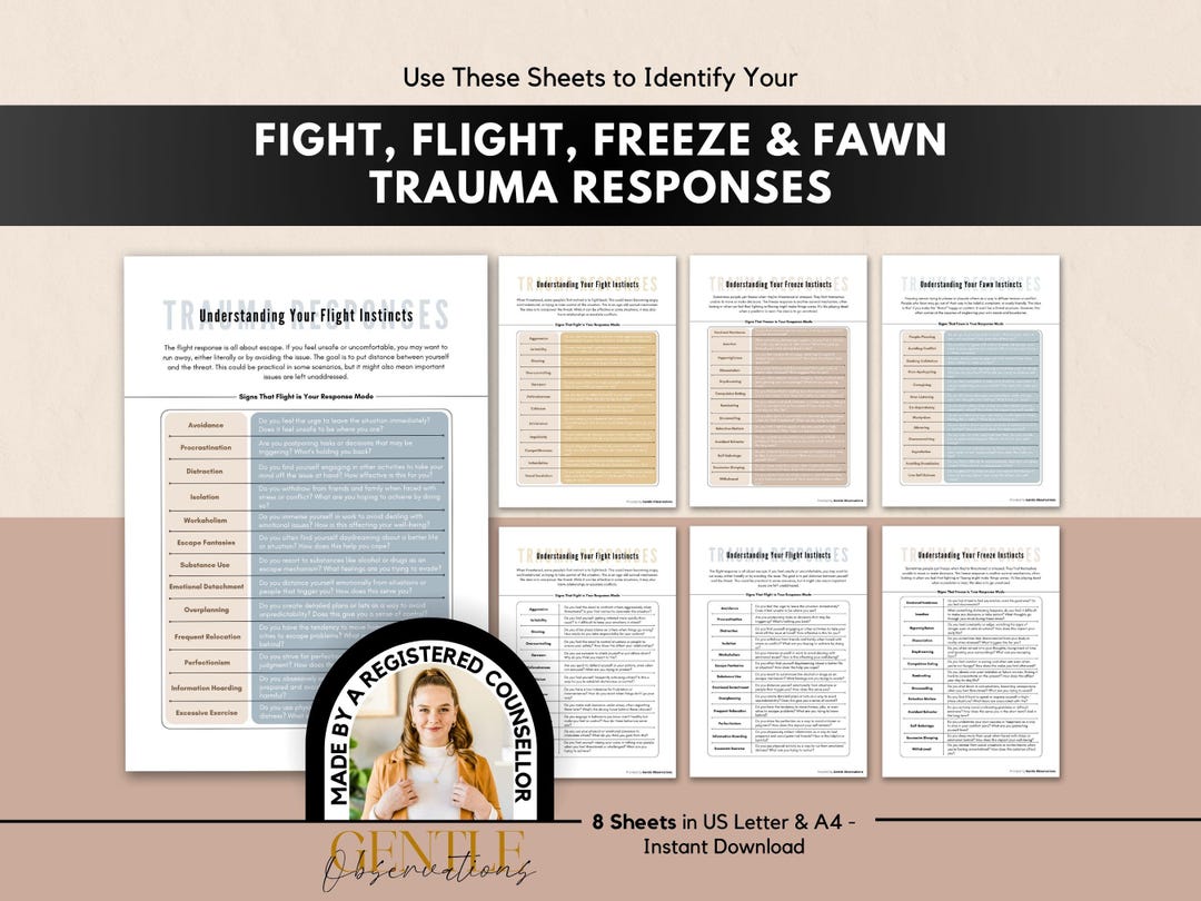 Signs of Fight Flight Freeze and Fawn Response Worksheets for ...