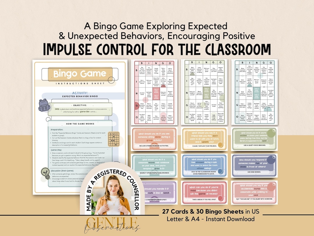Impulse Control Bingo Game for Classroom Management, Positive ...