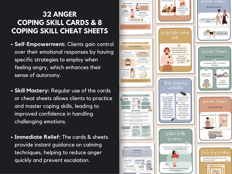 Anger Coping Skill Cards and Cheat Sheets, Anger Management for Teens ...