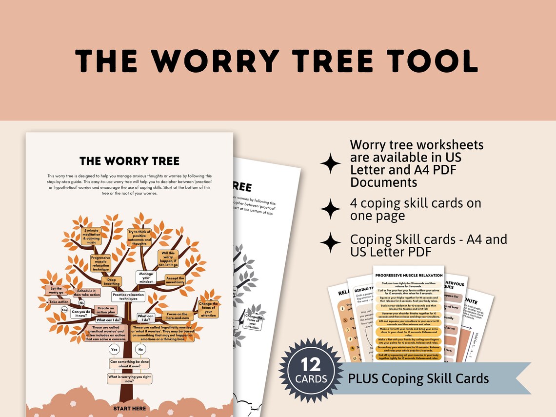 The Worry Tree Worksheets GAD Anxiety Relief Challenging - Etsy