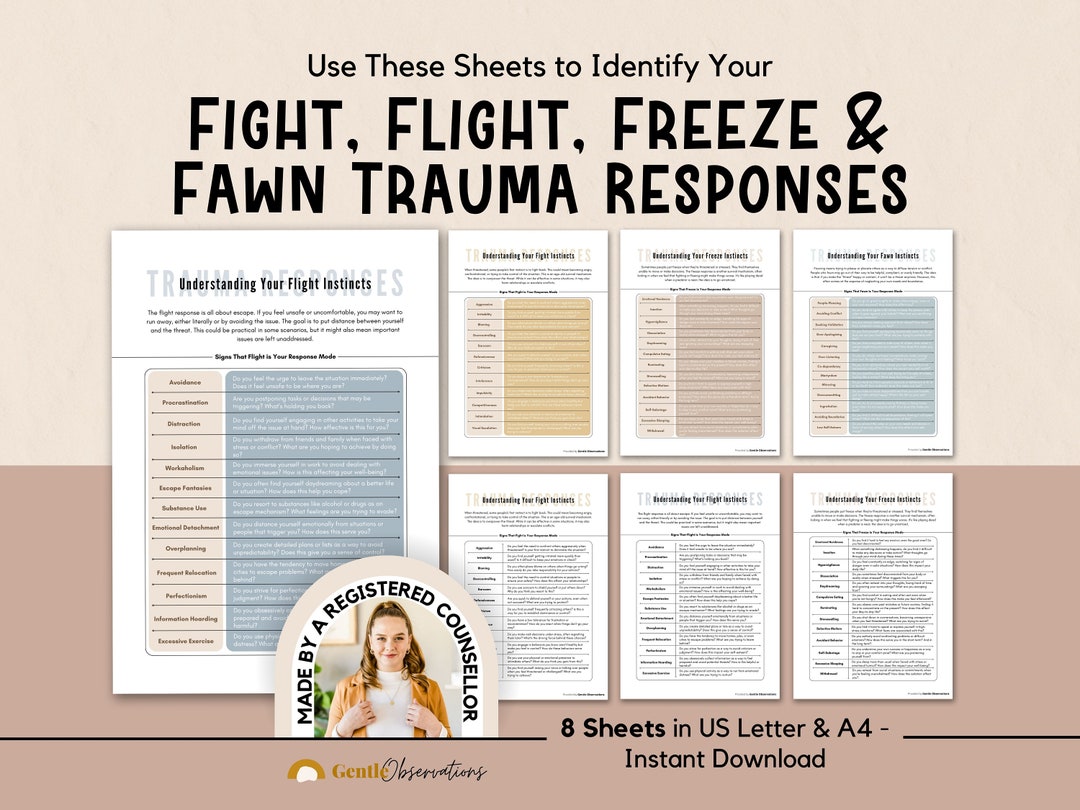 Signs of Fight Flight Freeze and Fawn Response Worksheets for Understanding Your Emotions ...