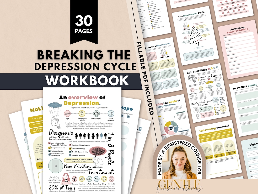 Depression Workbook, the Depression Spiral Worksheets, Self-esteem ...