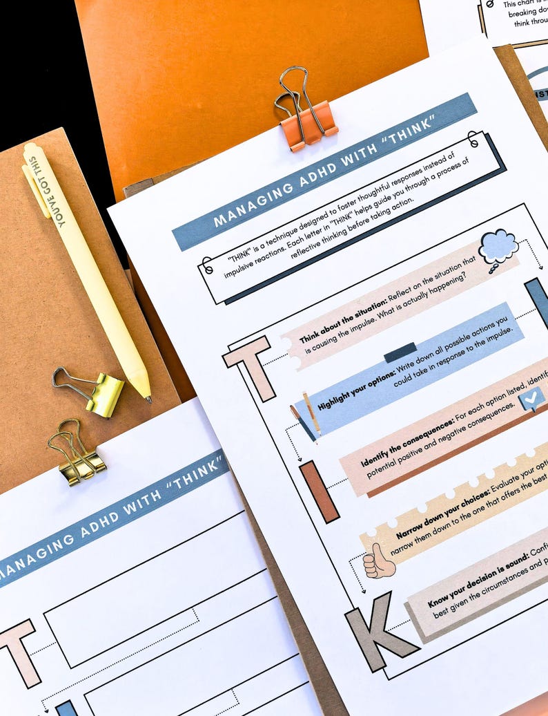 Impulse Control Worksheets for ADHD Teens & Adults: Executive ...