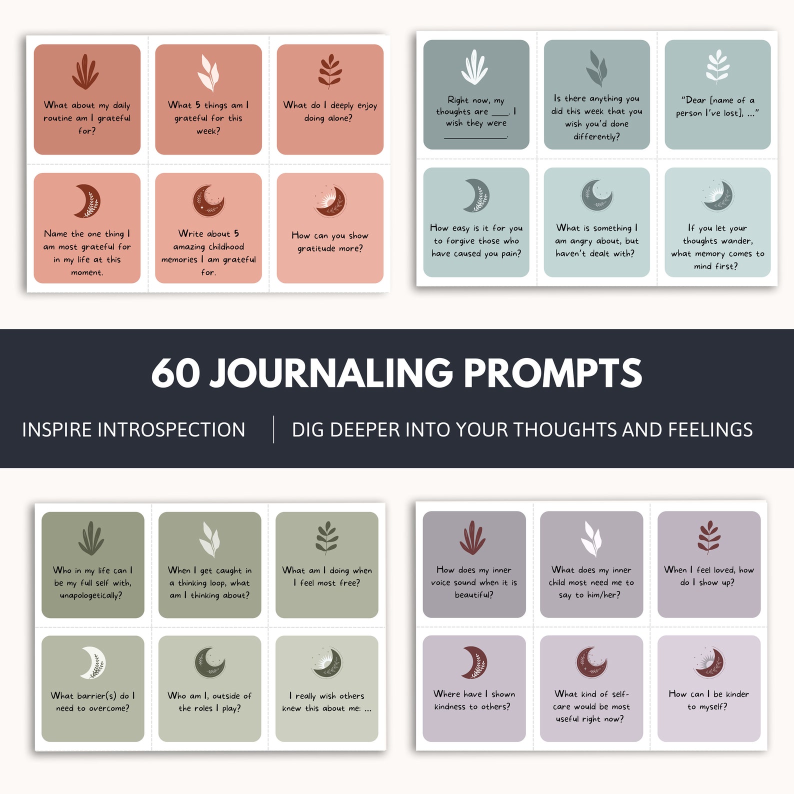 Journaling Prompts 60 Reflection Cards Anxiety Coping Cards - Etsy