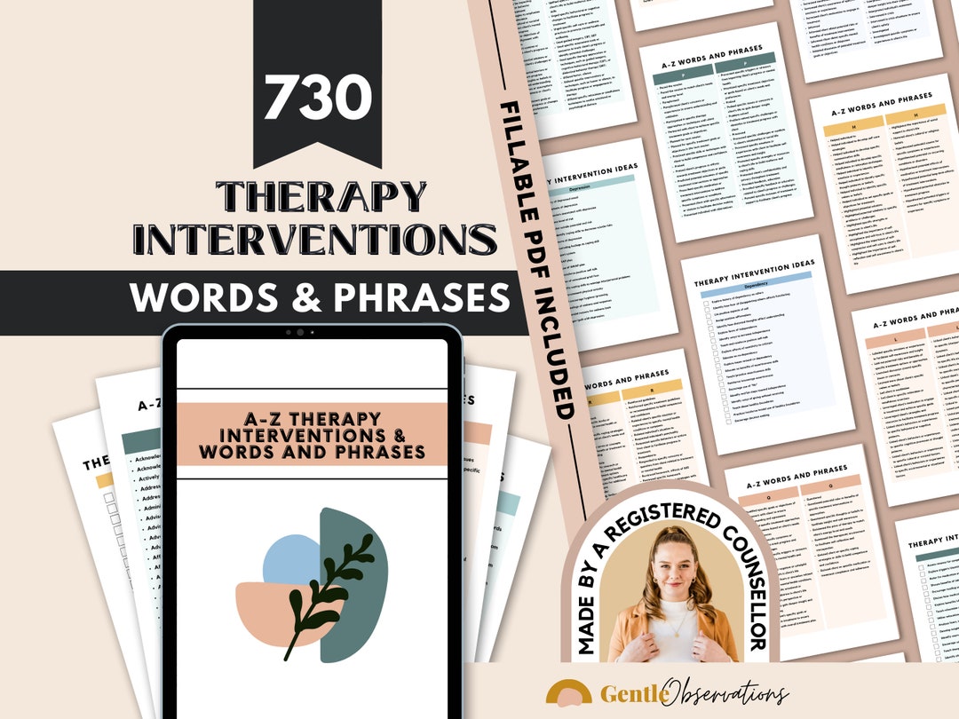 730 Therapy Intervention List, Words and Phrases Therapy Verbiage for ...