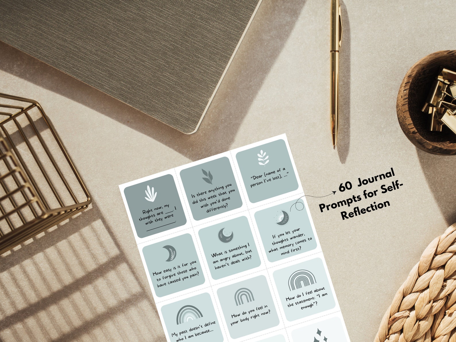 Journaling Prompts, 60 Reflection Cards, Anxiety Coping Cards, Therapy ...