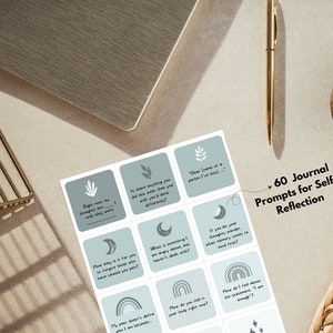 Journaling Prompts, 60 Reflection Cards, Anxiety Coping Cards, Therapy ...