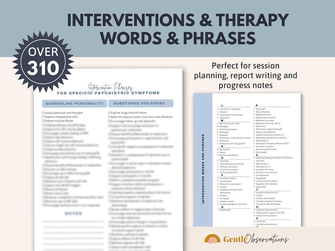 Therapy Interventions Clinical Words & Phrases Therapy - Etsy
