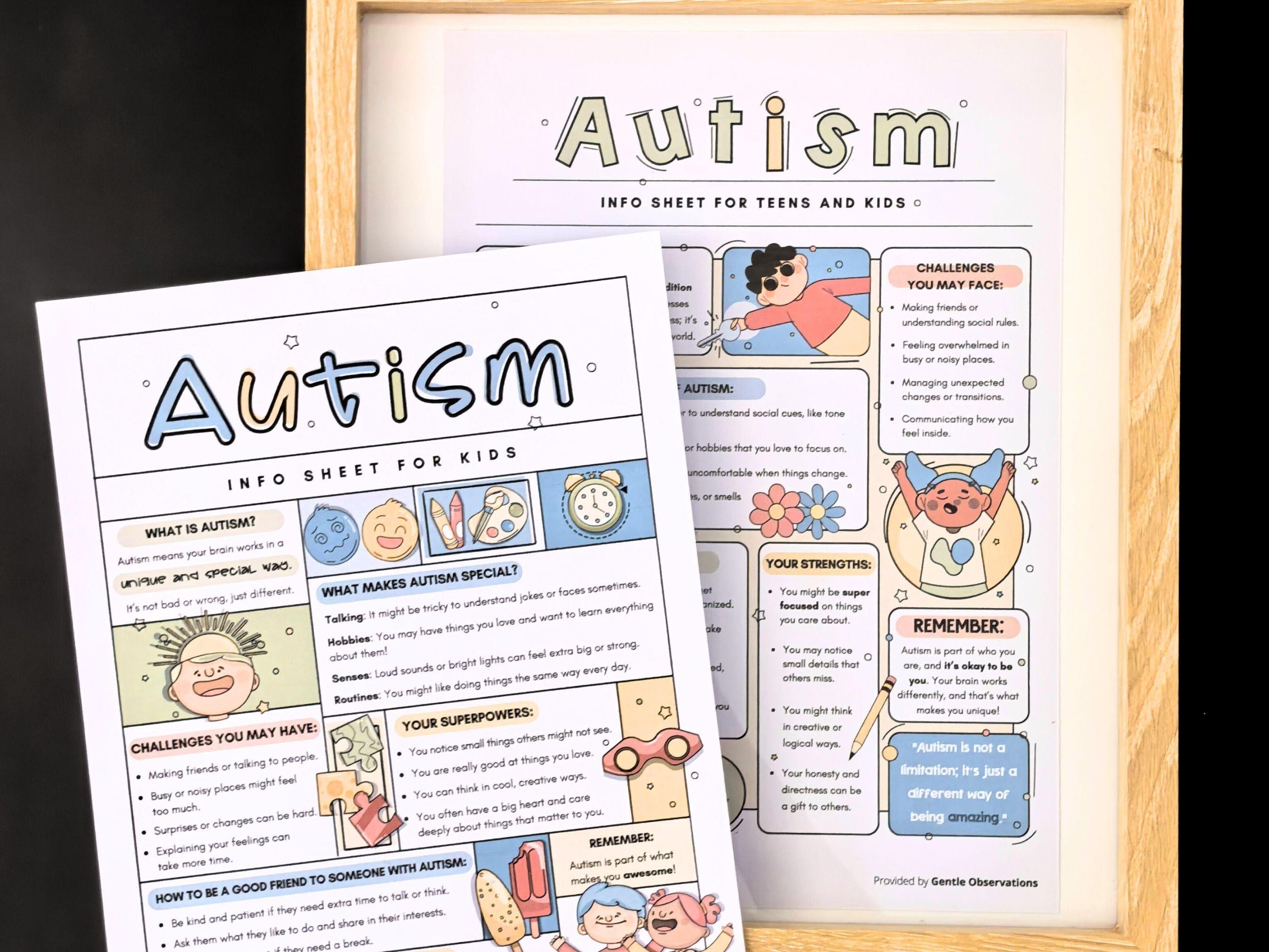 Autism Info Sheets for Kids & Teens, Psychoeducation Autism Worksheets ...